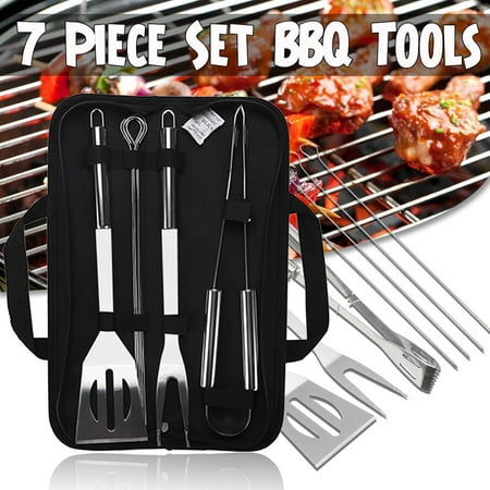 7 Pcs BBQ Grill Cooking Utensils Tool Set Stainless Steel Barbeque W ...
