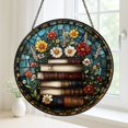 Book and Flower Stained Glass Suncatcher, Window Hanging Floral Reading ...