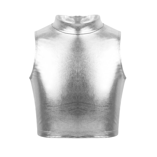 DPOIS Kids Girls' Shiny Metallic Sleeveless Crop Tank Tops Ballet ...