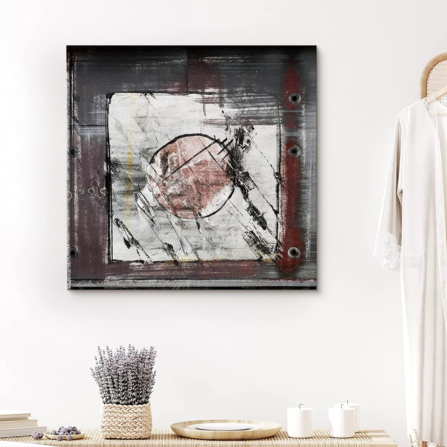 PixonSign Canvas Print Wall Art Abstract Grunge Circle Within Square ...