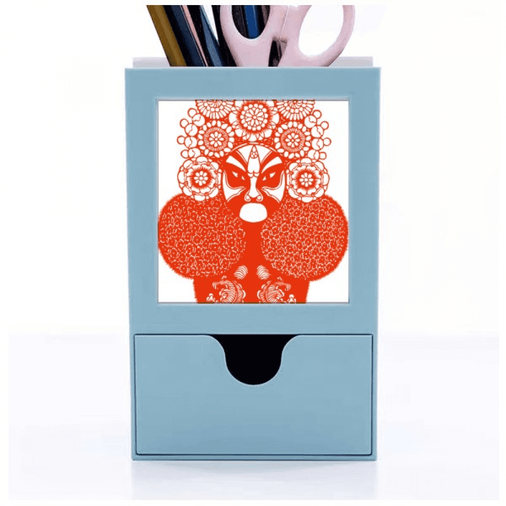 Red Head Paper-cut Beijing Opera Pattern Desk Supplies Organizer Pen ...