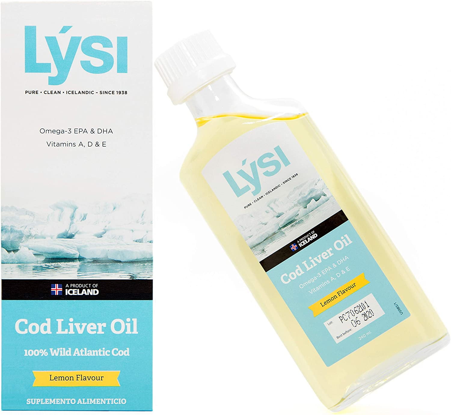 Aceite de Hígado de Bacalao Lysi Omega 3 Limón Menta 240 ml Lysi Cod ...