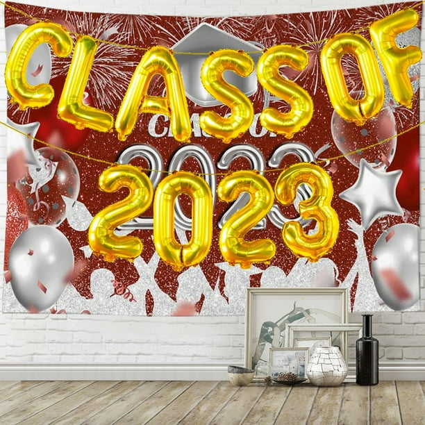 Graduation Party Background with 2023 Balloons Congraduation Party ...