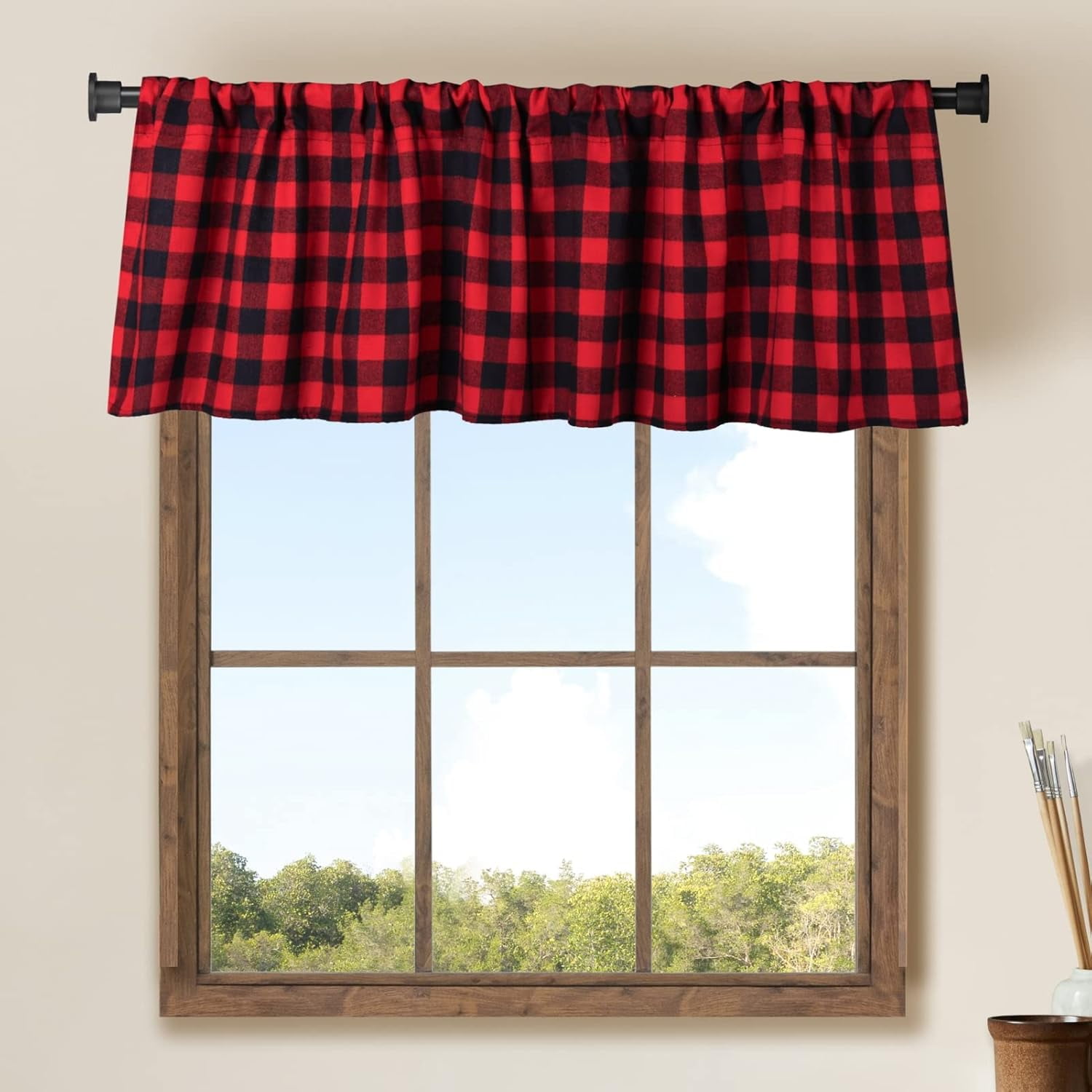 Click here for Jinswick 1 Pack Buffalo Check Plaid Window Valance... prices