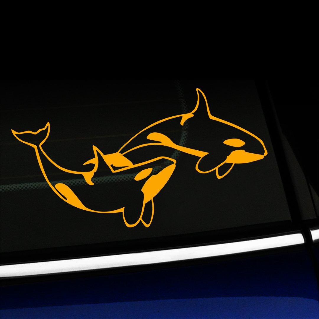 Orcas - Killer Whales - Vinyl Car Decal - Choose Color - [GOLDEN YELLOW ...