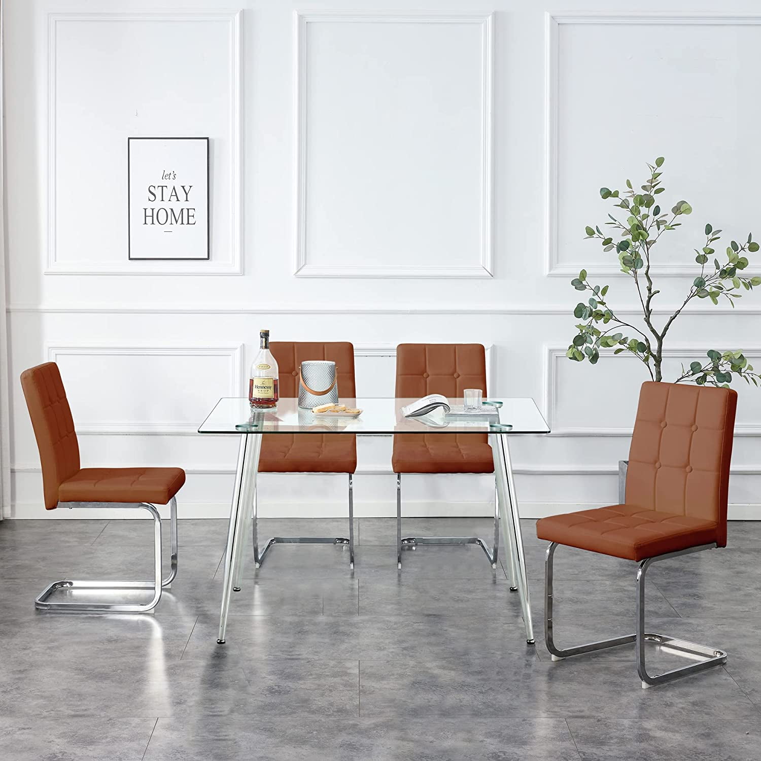 Modern 51 inch Transparent Dining Table and 4 Dining Chairs Set for ...
