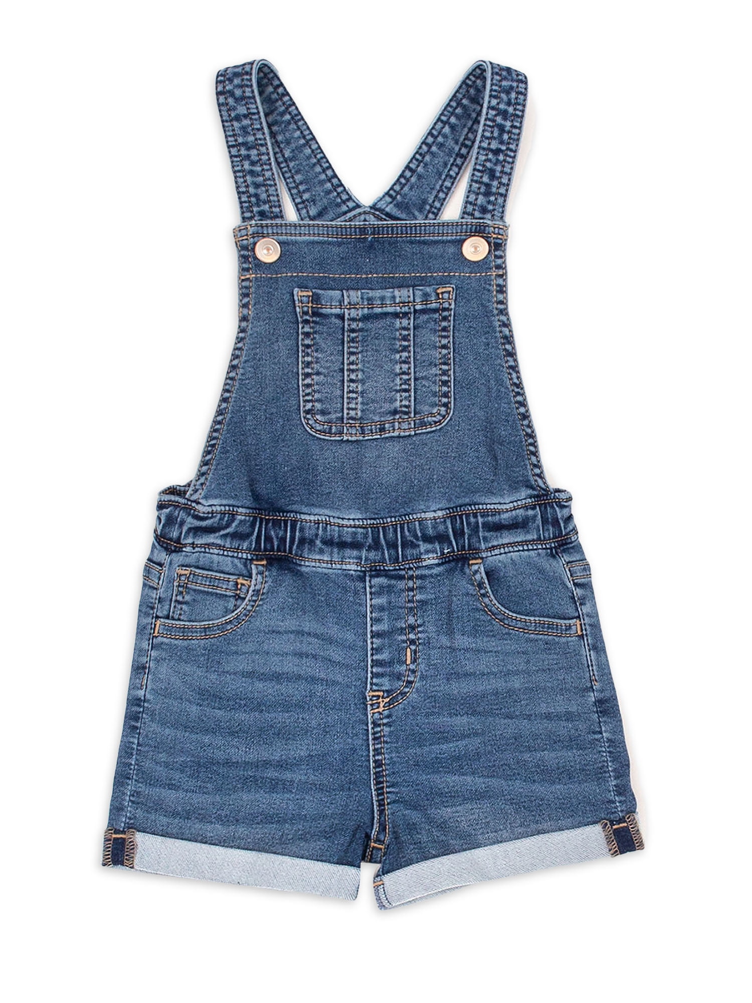 Wonder Nation Baby and Toddler Girl Knit Denim Shortall, 12 Months-5T ...