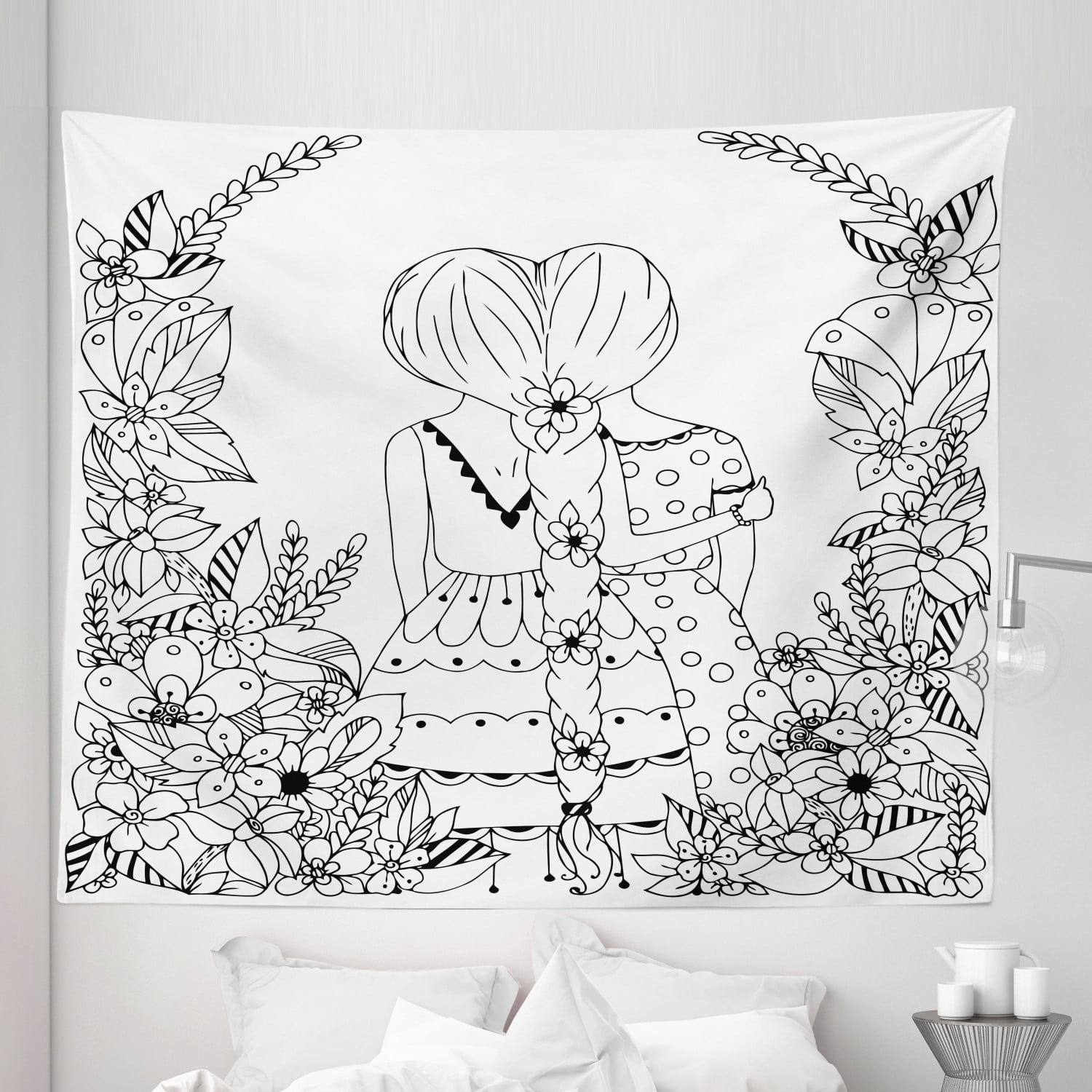 Hipster Tapestry, Girlfriends with Conjoined Ponytails Hugging ...