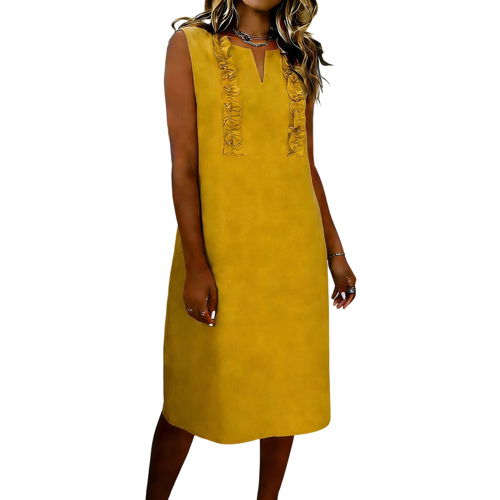 Click here for Staron Womens Casual Loose Linen Dress V-Neck Ruff... prices
