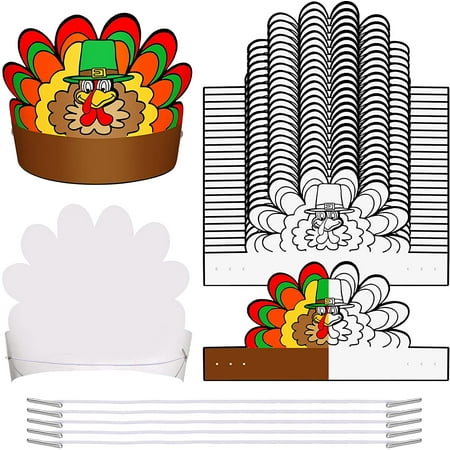 24 Pieces Color Your Own Turkey Crowns DIY Thanksgiving Turkey Hats ...