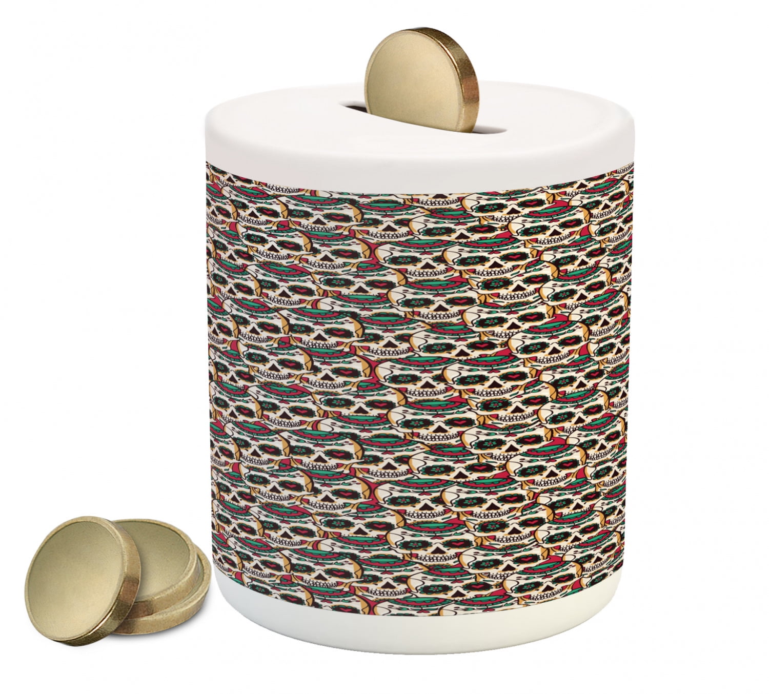 Sugar Skull Piggy Bank, Creepy Head Bones with Paisley Floral Patterns ...