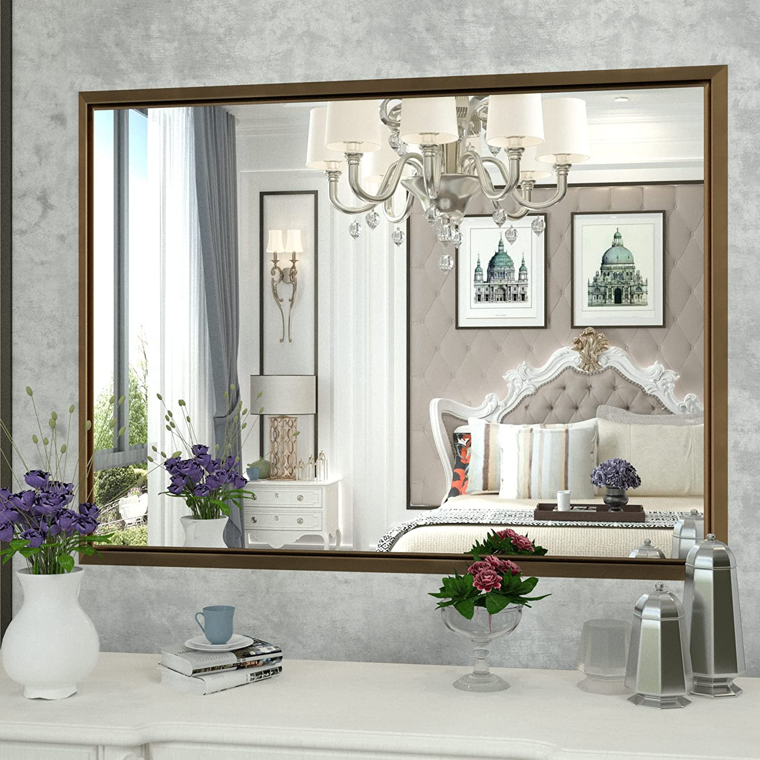 48x36 Inch Bathroom Mirrors for Wall, Bronze Bathroom Vanity Mirror ...