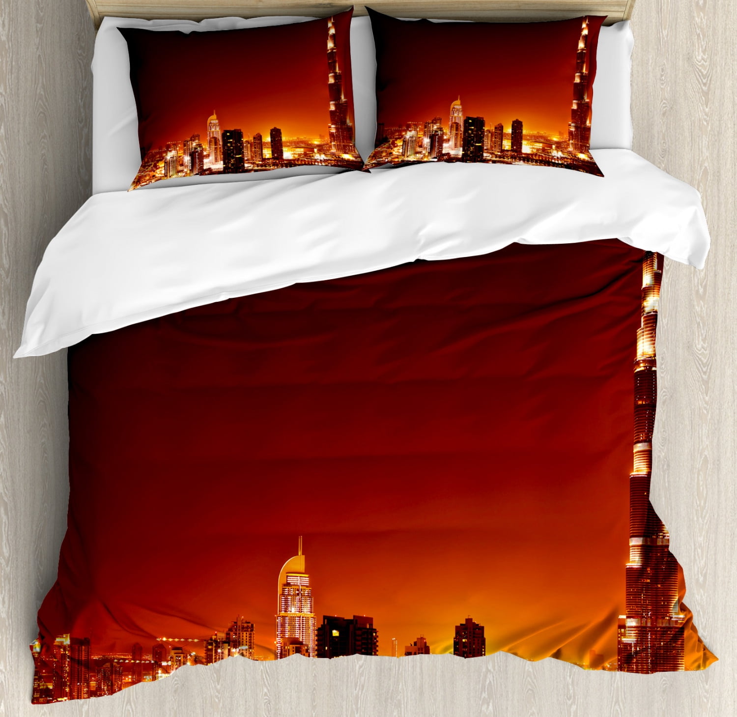 Landscape Duvet Cover Set Queen Size, Arabic Dubai Downtown with ...