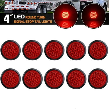 Set of 4 Round LED Light 2 Red & 2 White 4" Brake Stop Turn Tail Back ...