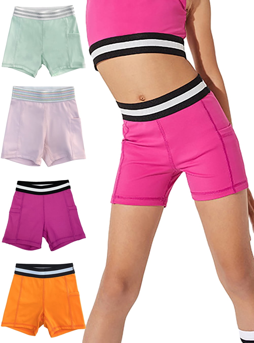 Kids Girls Athletic Shorts, Fitness Running Training Yoga Shorts 4-9 ...