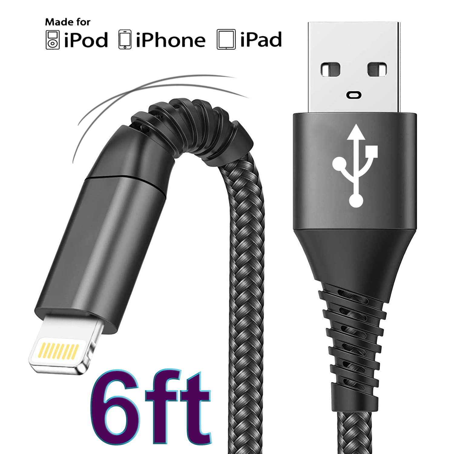 iPhone Charger 6ft, XUDUO Long Lightning Cable Strong Nylon Braided ...