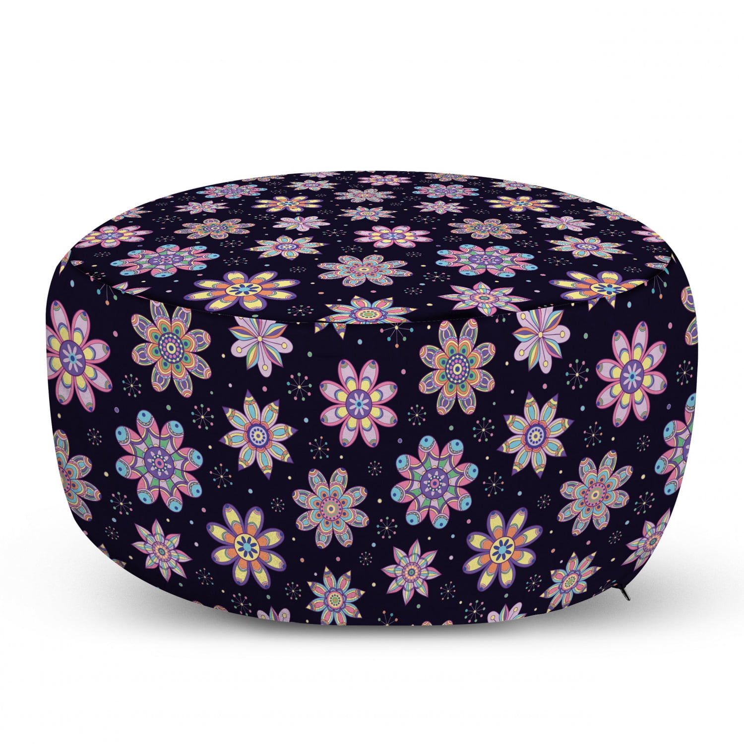 Flower Pouf Cover with Zipper, Sixties Inspired Floral Arrangement with ...