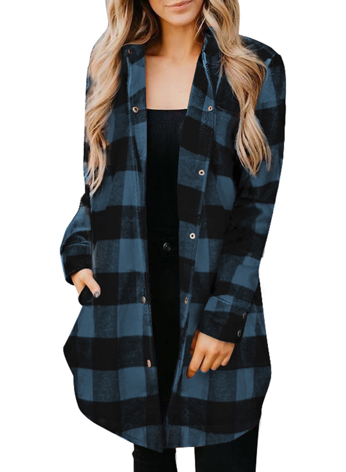 Aleumdr Women's Blue Shacket Coat Long Sleeve Shirt Jacket Lightweight ...
