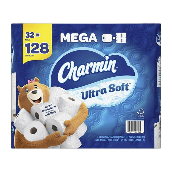 (2 pack) Charmin Toilet Paper Ultra Soft, 6 Mega Rolls, 2-Ply Bath ...