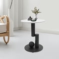 Modern Round Coffee Table with Stone Top & Abstract Metal Base, Black ...