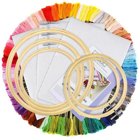 Hand Embroidery Kit with 100 Colors Threads, 40 Sewing Pins, 3 Pieces Aida Cloth, Instructions ...