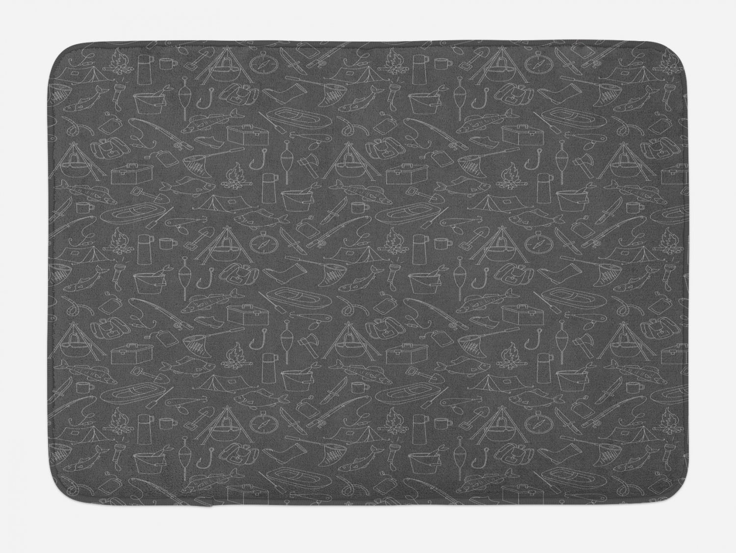 Fishing Theme Bath Mat, Monochrome Illustration with Hand Drawing ...
