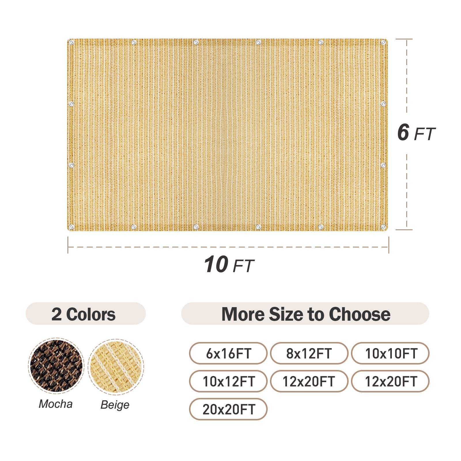 Pergola Shade Cover 6'X10' Outdoor Sun Shade Cloth with Grommets Shade ...