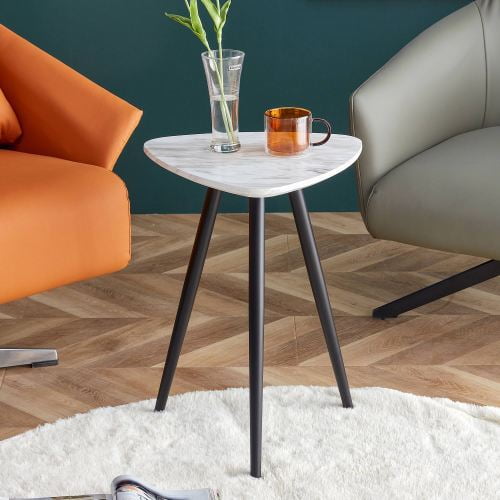 End Table, Triangle Nightstand Faux Marble Side Table, Small Accent ...