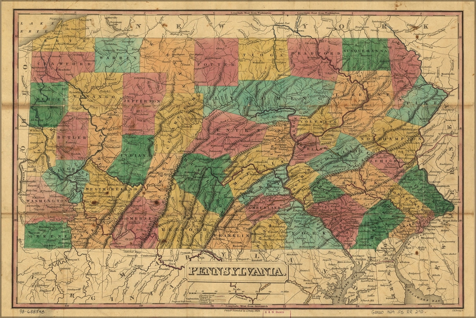 24"x36" Gallery Poster, map of Pennsylvania 1829 - Walmart.com