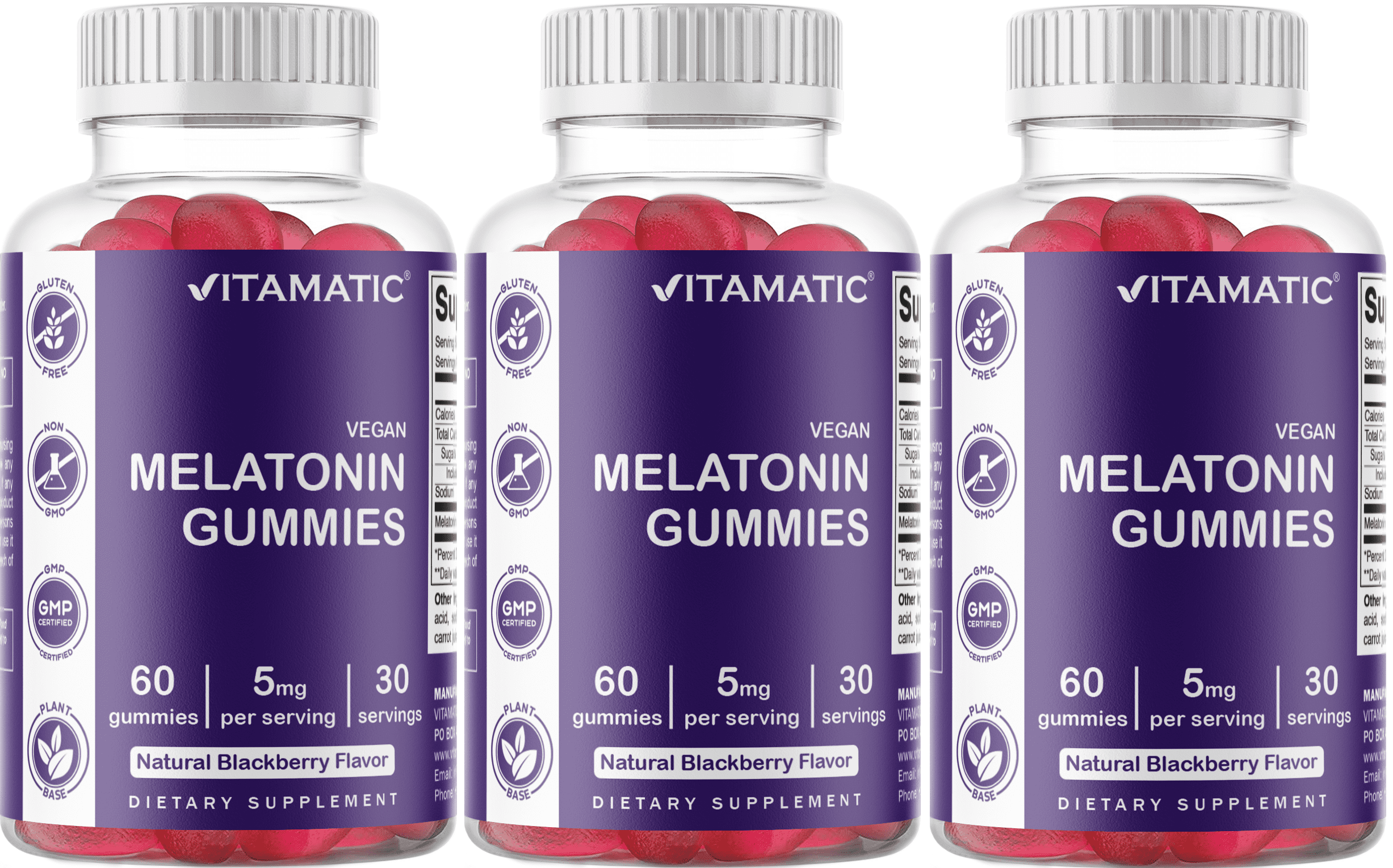 3 Pack Vitamatic Melatonin Gummies for Kids & Adults - (2.5mg 5mg ...