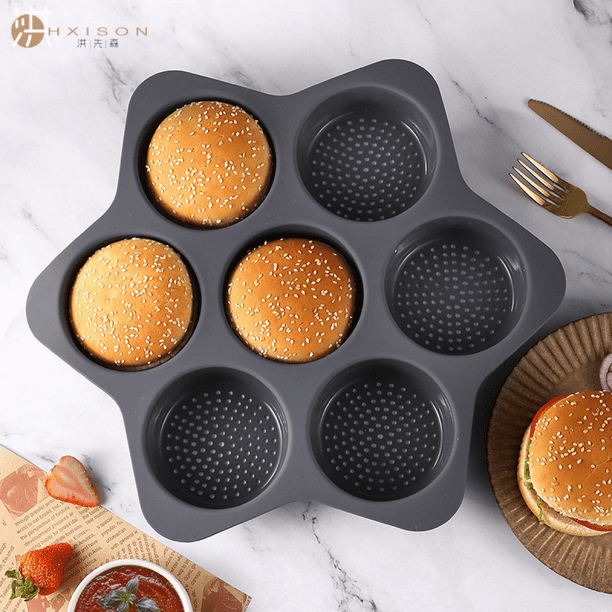 Silicone Hamburger Non-stick Baking Mould with 7 Cavity Silicone Baking ...