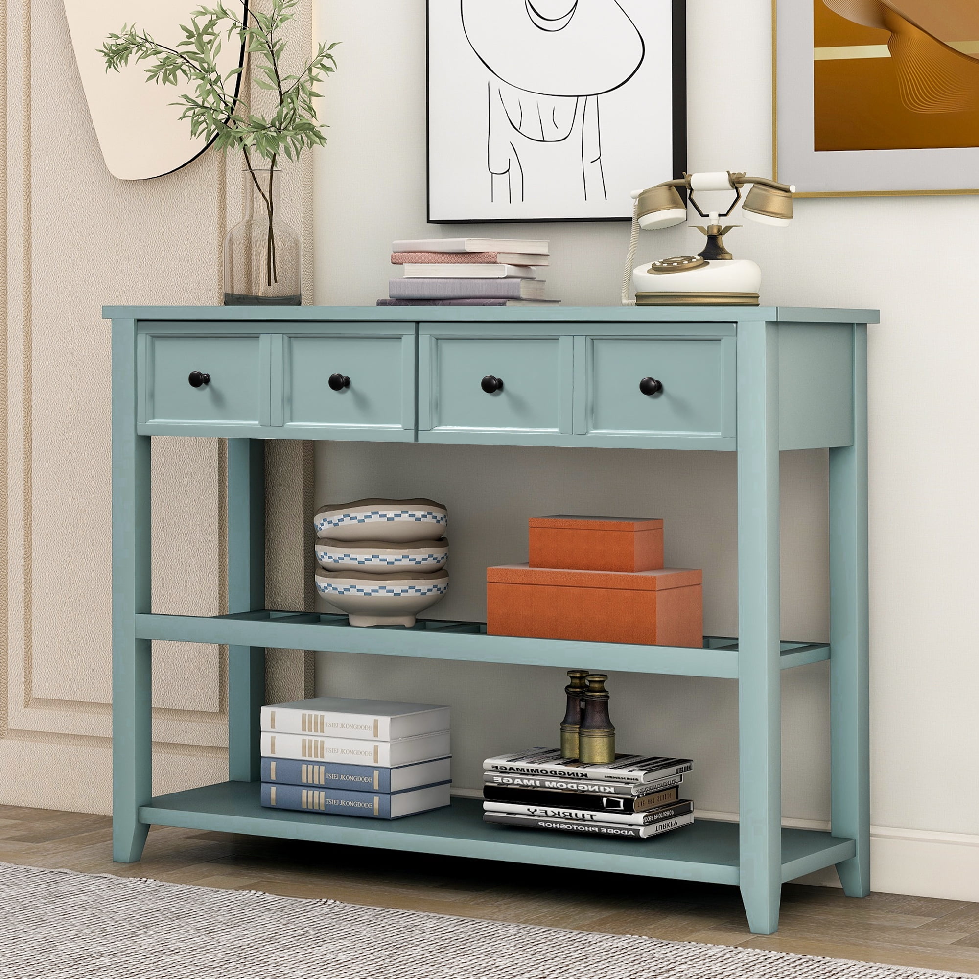 Entryway Table with Drawer, Premium Solid Wood Console Table with 2 ...