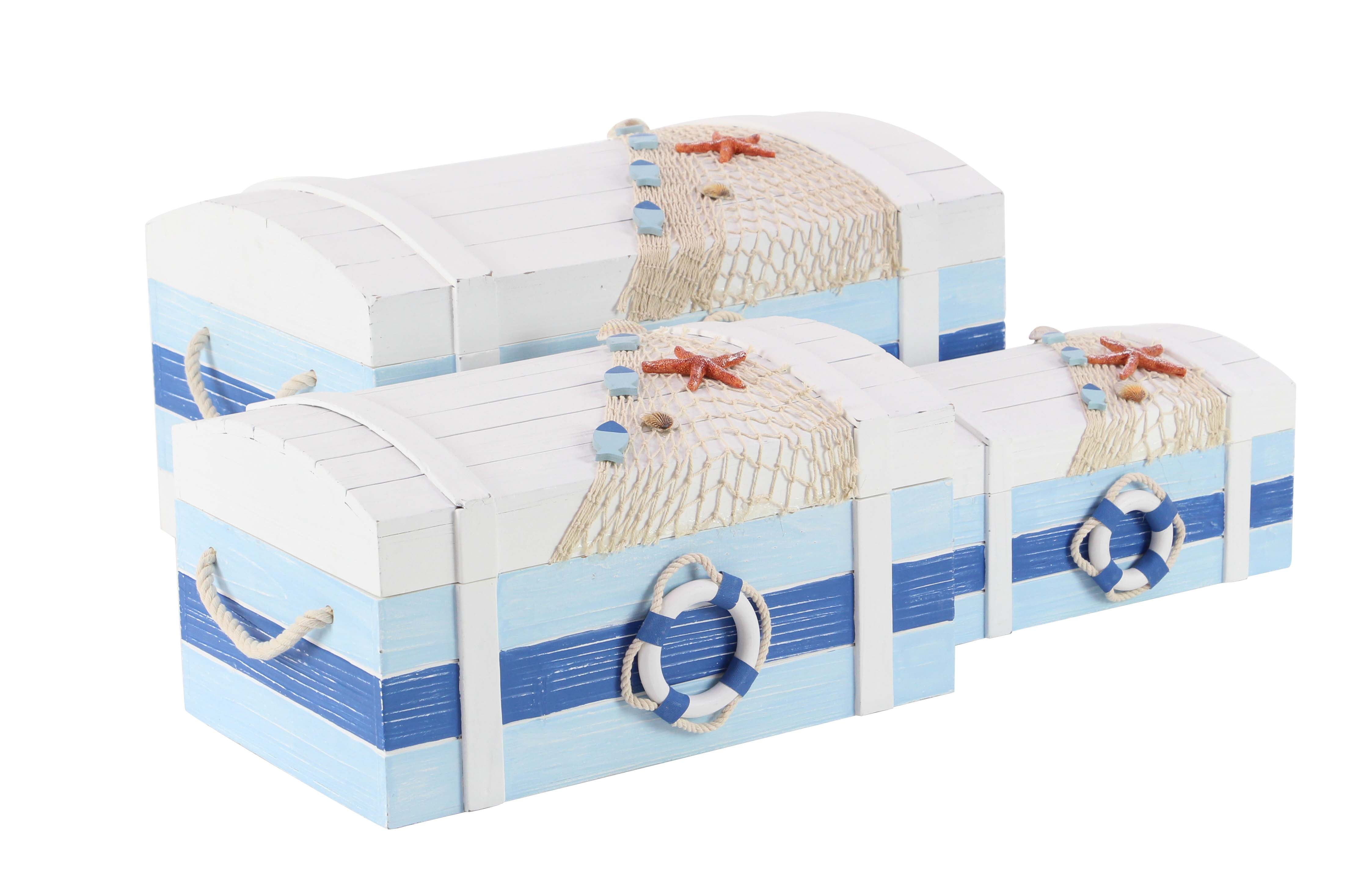 Home & Living Ocean Resin art Rustic Nautical Storage Boxes with Jute Rope Accents Set of 2 ...