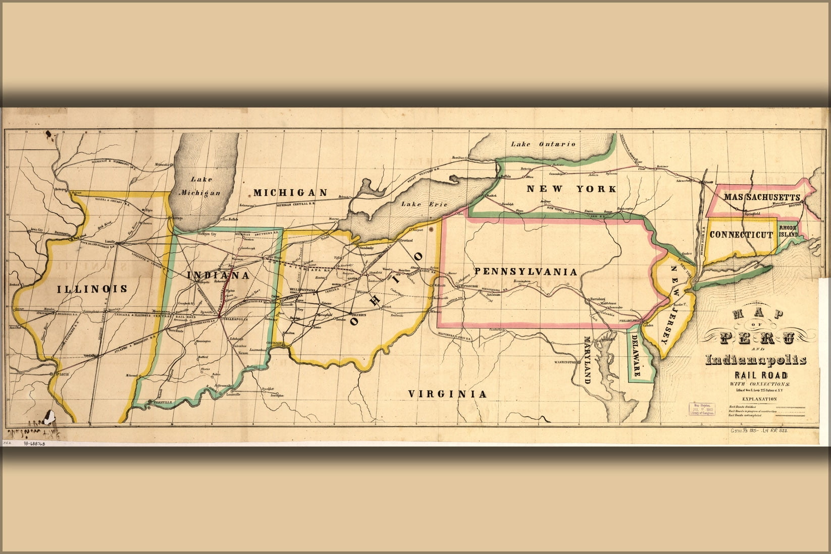 24"x36" Gallery Poster, Map of Peru and Indianapolis RailRoad 1850 ...