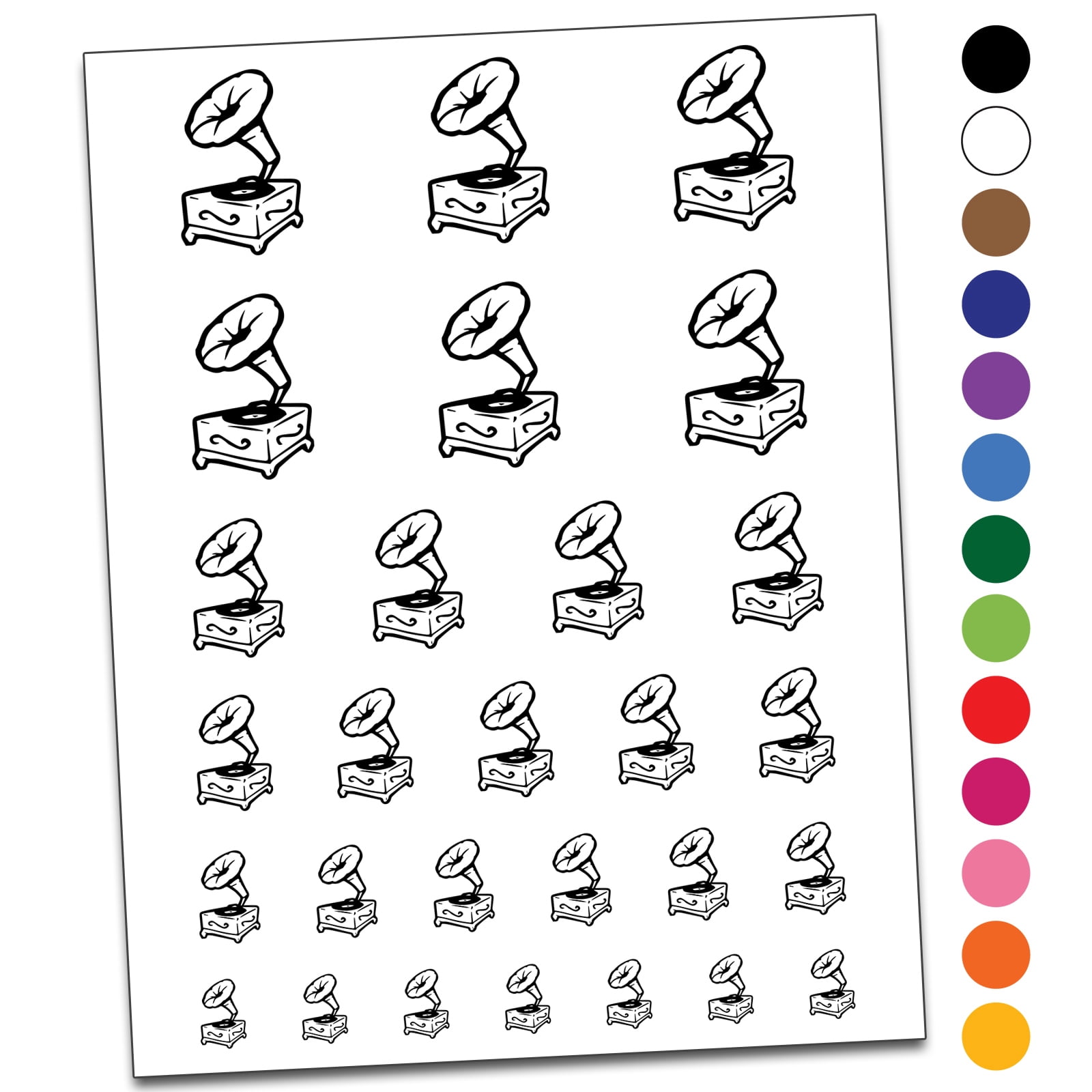 Gramophone Antique Record Player Water Resistant Temporary Tattoo Set ...