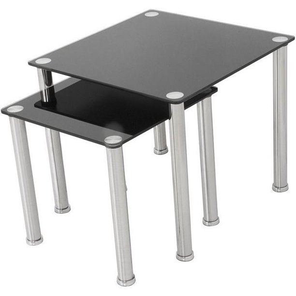 T32-A 2 Nesting Side Tables, End Tables , Black Glass and Chrome ...