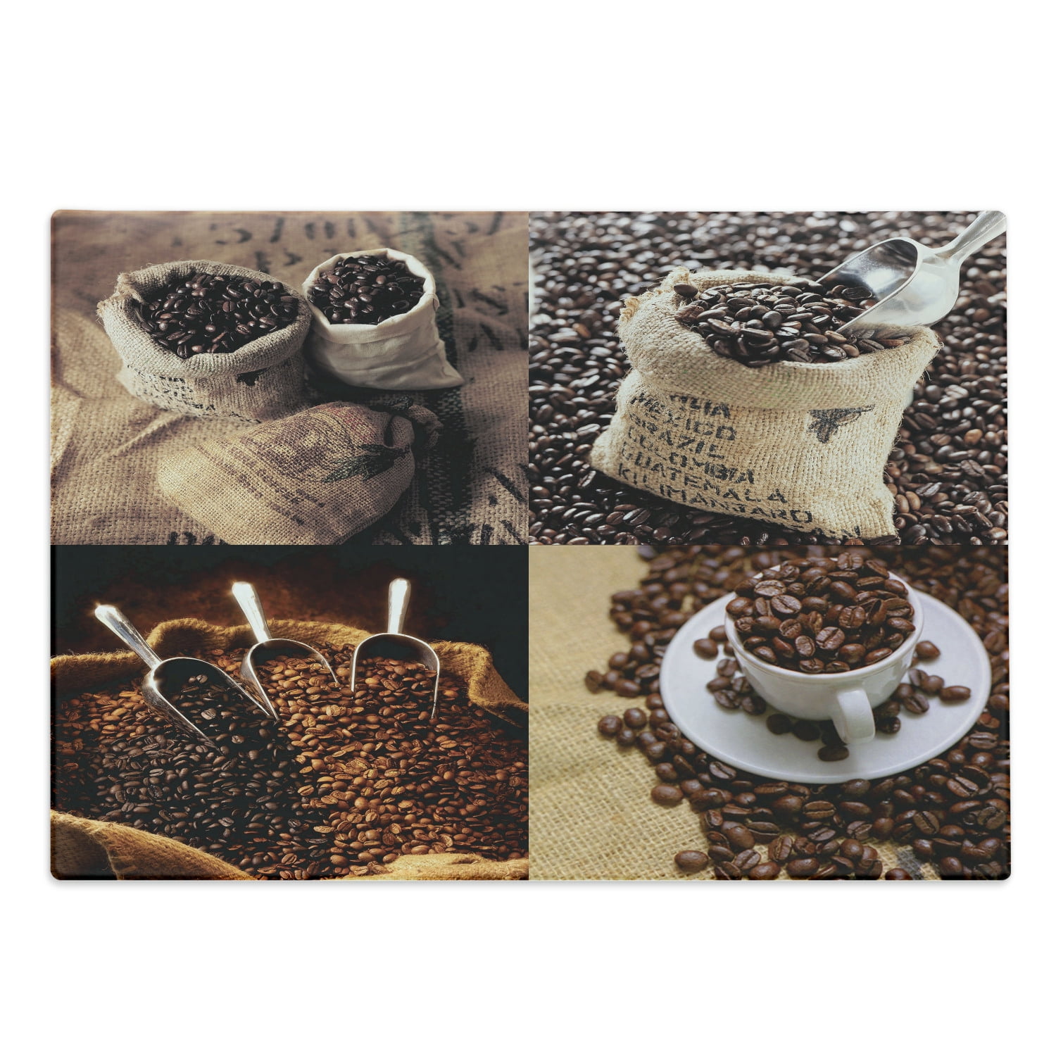 Coffee Cutting Board, Rustic Collage of Images Showing Different Kinds ...