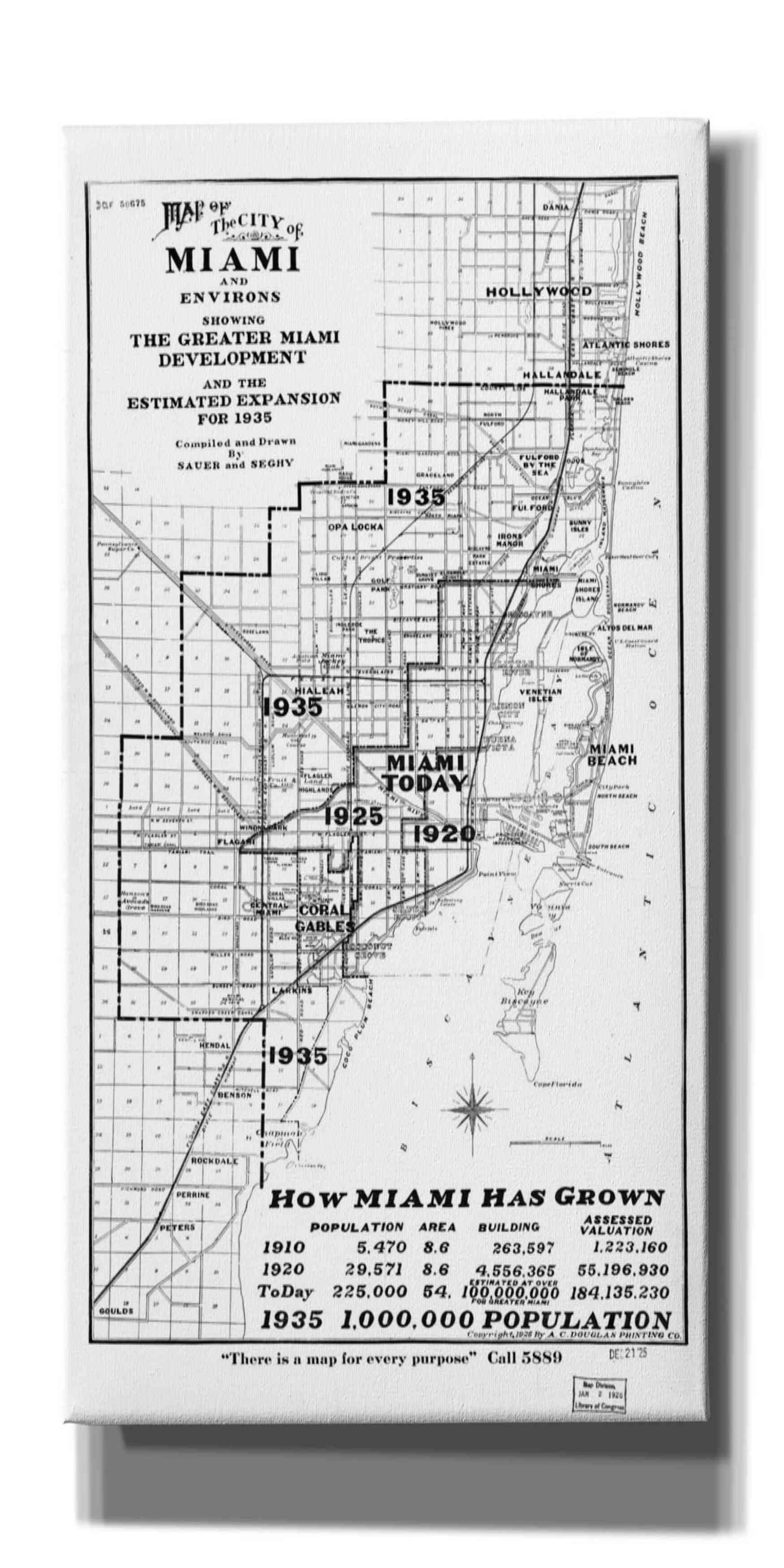 Epic Graffiti 'Map of Miami 1925' by Epic Graffiti Portfolio, Acrylic ...