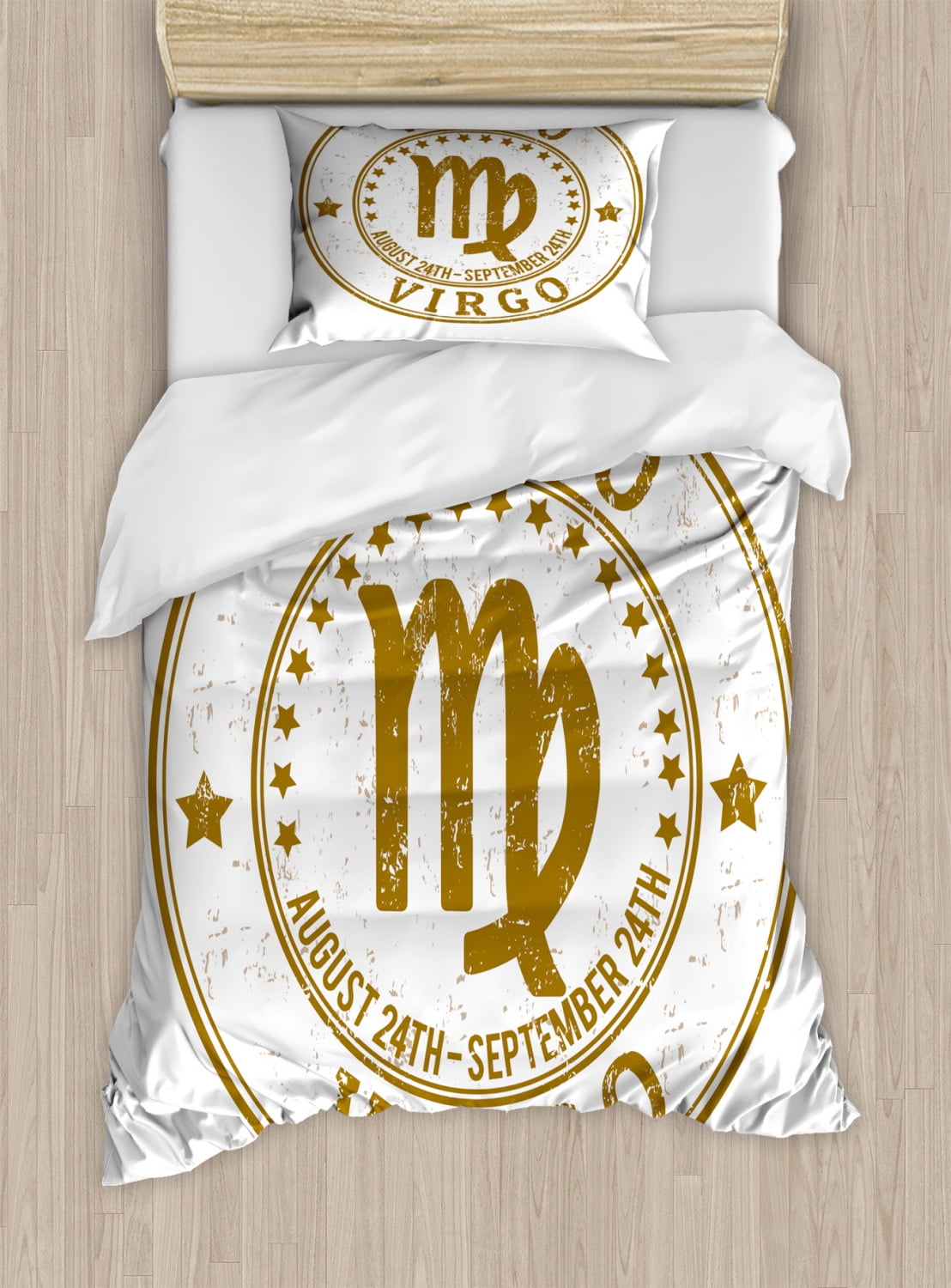 Zodiac Virgo Twin Size Duvet Cover Set Astrology Grunge Rubber Stamp