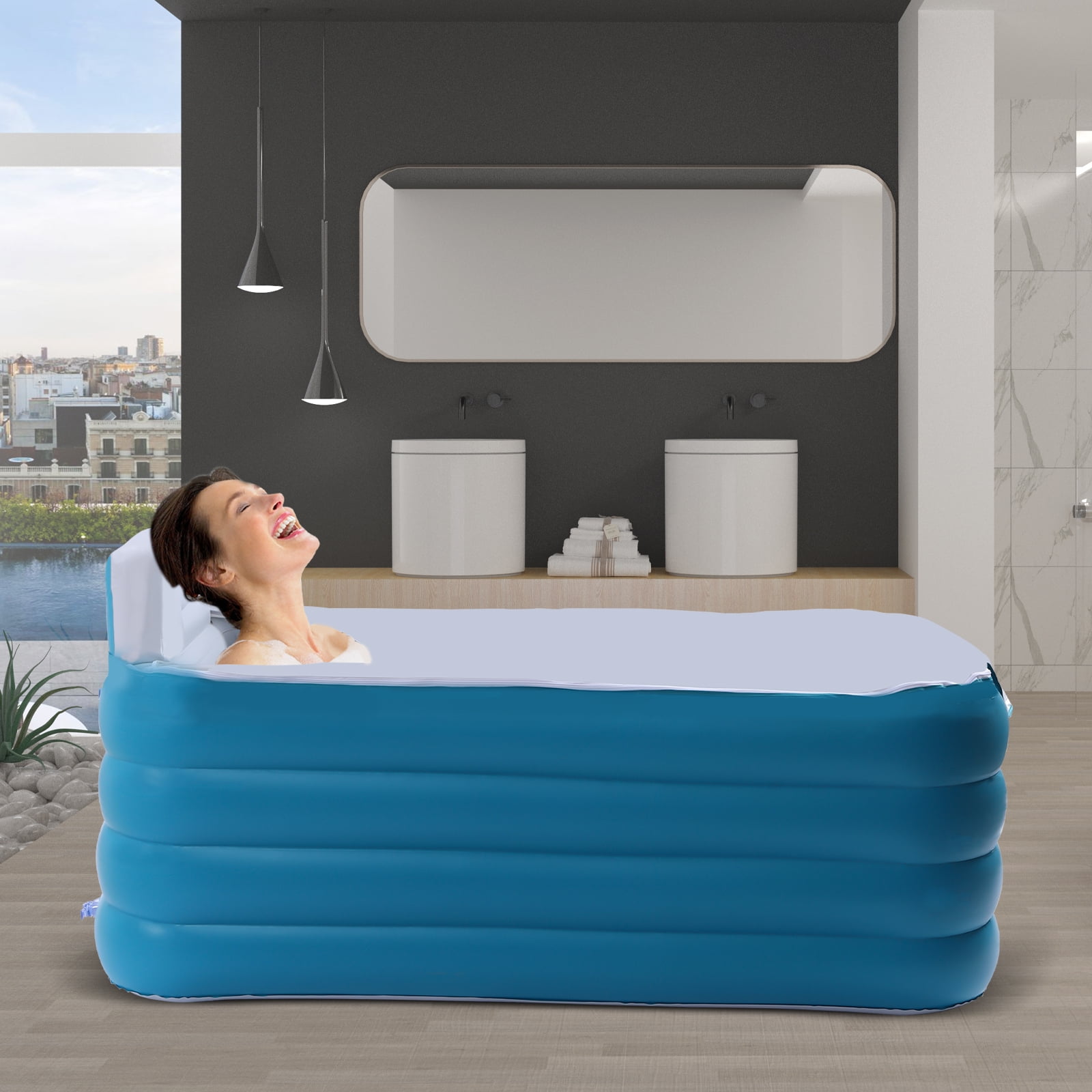 TOOL1SHOoo Inflatable Bath Tub Portable Blow Up Adult Spa Bathtub with ...