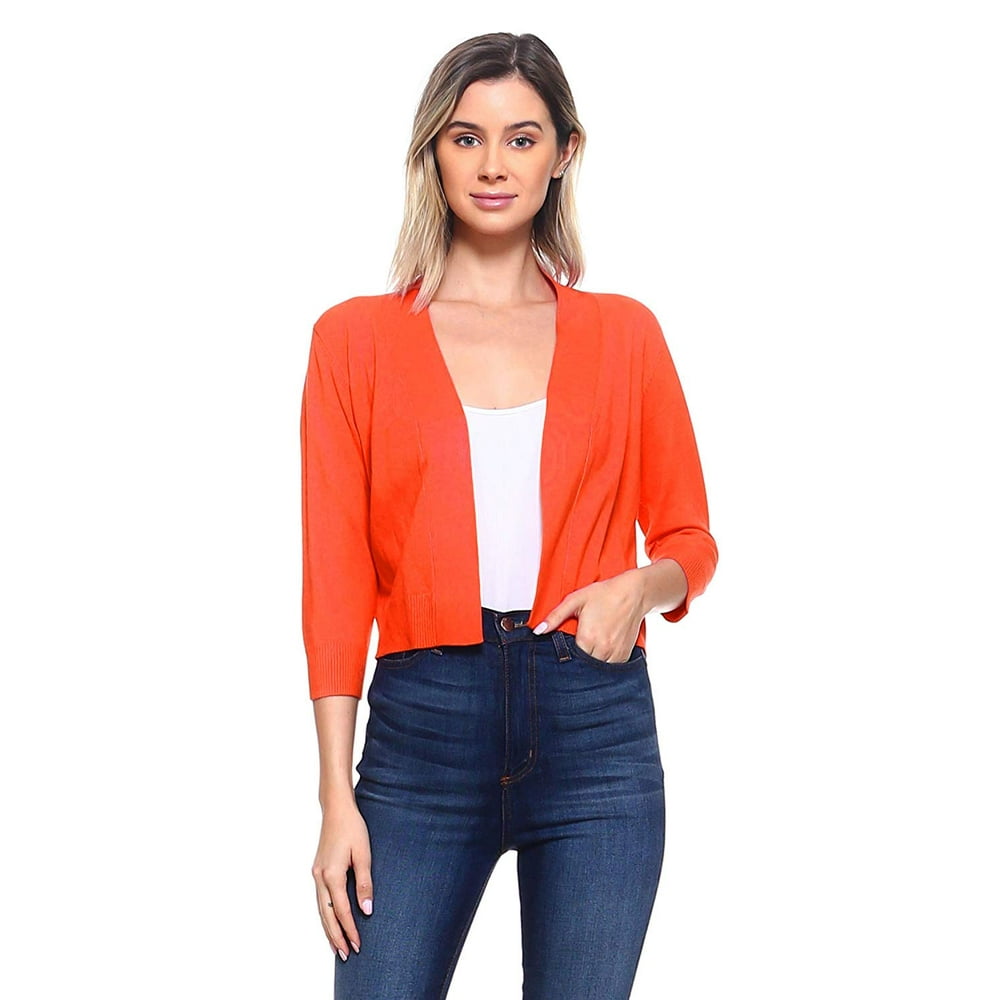 Thelovely Womens Soft Solid Open Front Cropped 3 4 Sleeve Bolero