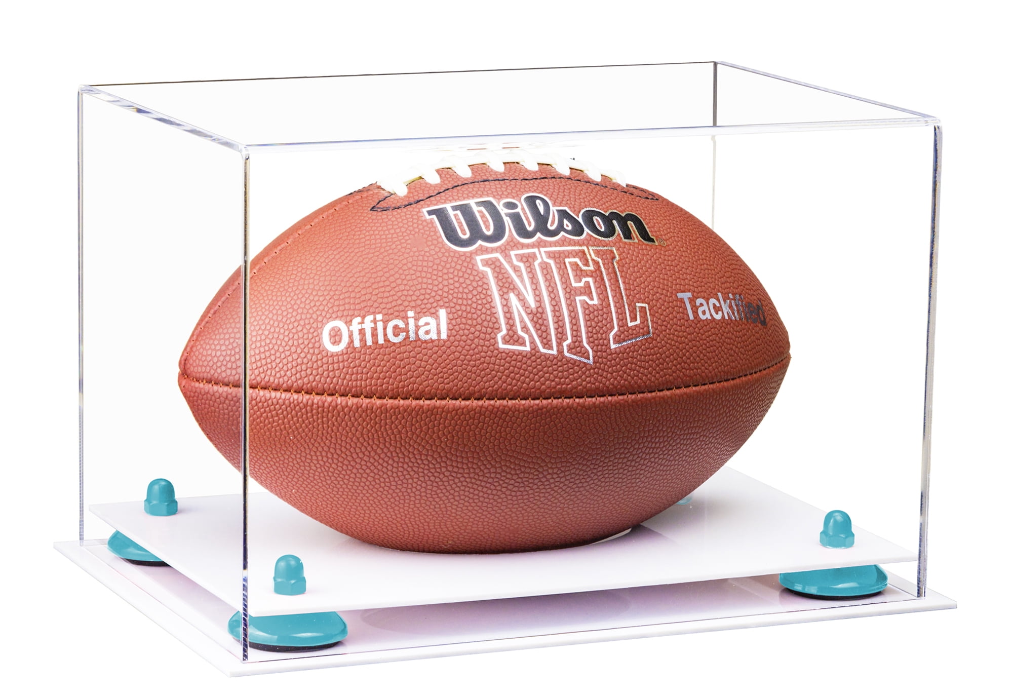 Deluxe Clear Acrylic Football Display Case with Blue Risers and White ...
