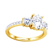 AFFY Oval & Round Shape White Diamond Three Stone Engagement Ring 14K ...