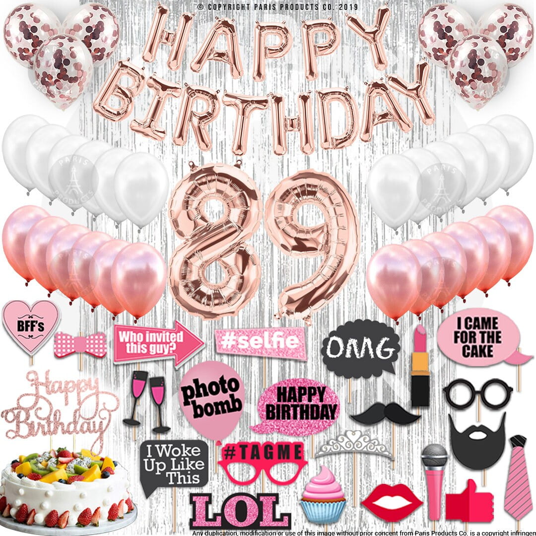 89th Birthday Decoration Rose Gold with Silver Curtain, 89 Party ...