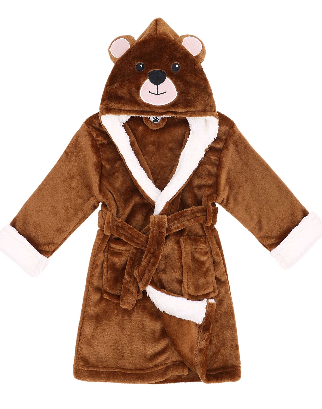 Zoo Crew Fuzzy Sherpa Lined Hooded Animal Bathrobe,Bear,L(7-9 Years ...