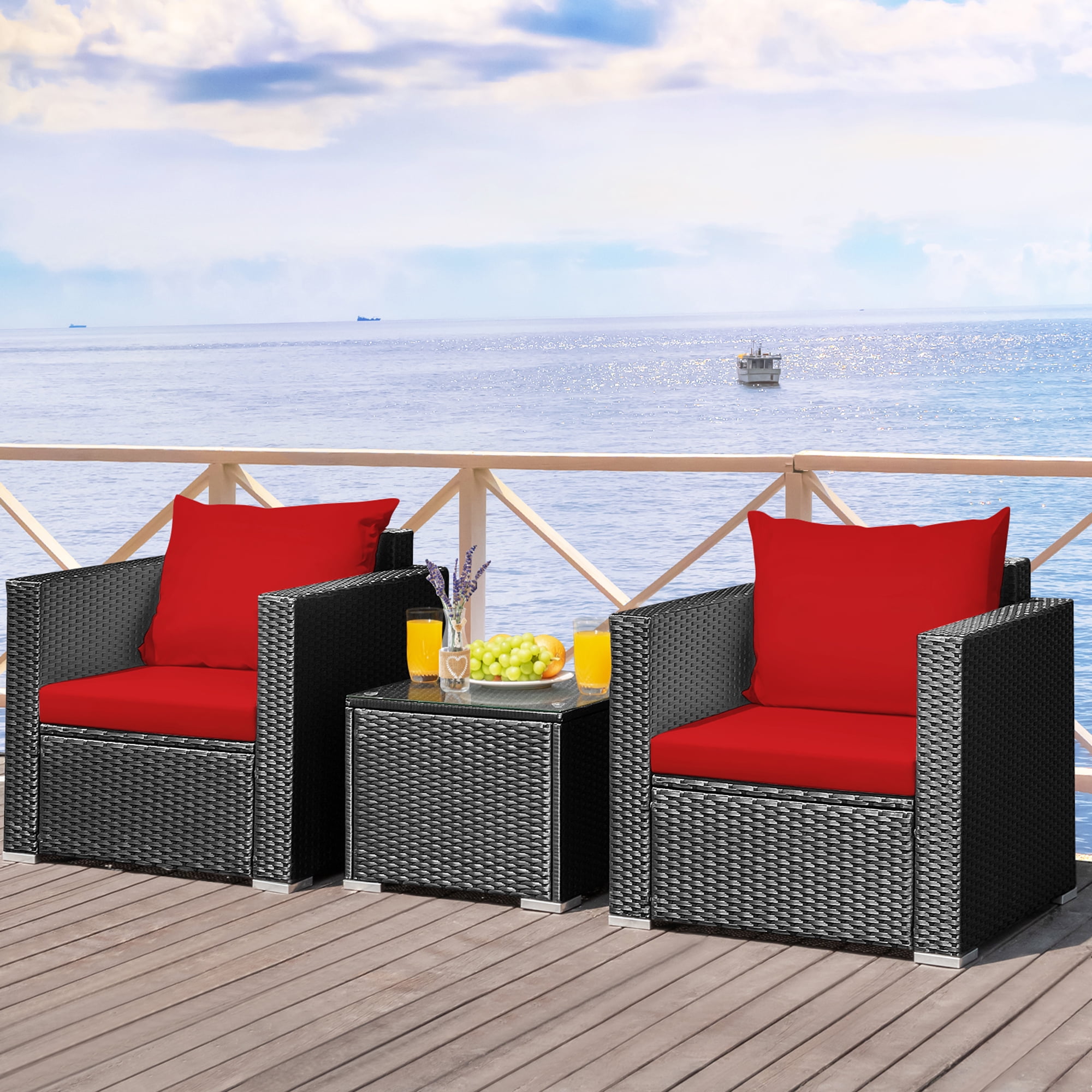 Click here for Gymax 3pcs Rattan Patio Conversation Furniture Set... prices