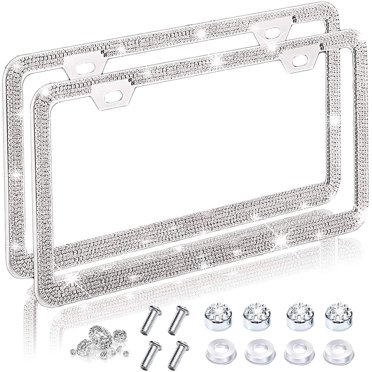Bling License Plate Frame for Women, Rhinestone Handcrafted Crystal Premium Stainless Steel ...