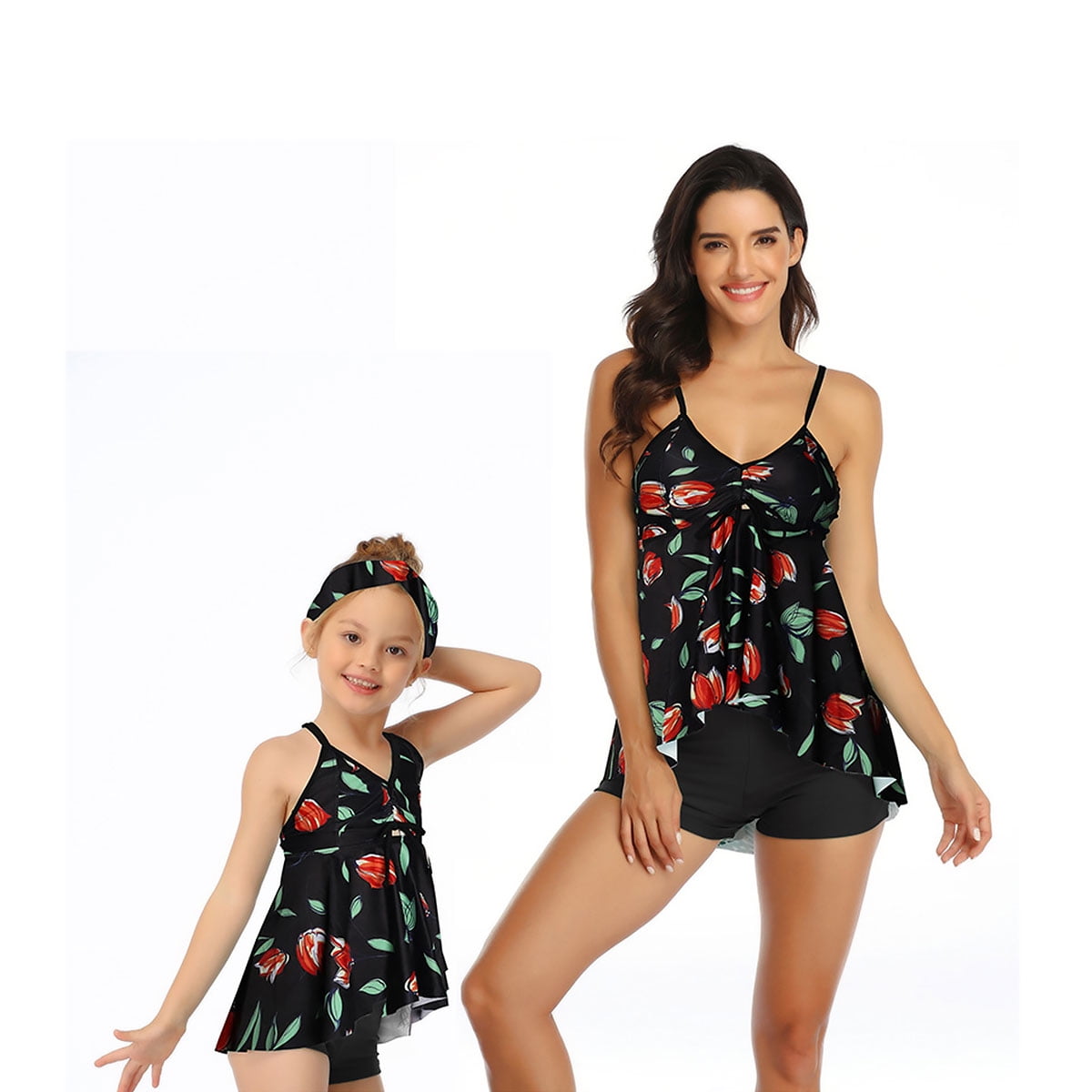 Mommy And Daughter Two Piece Swimsuit Matching Sling Floral Top Comfy