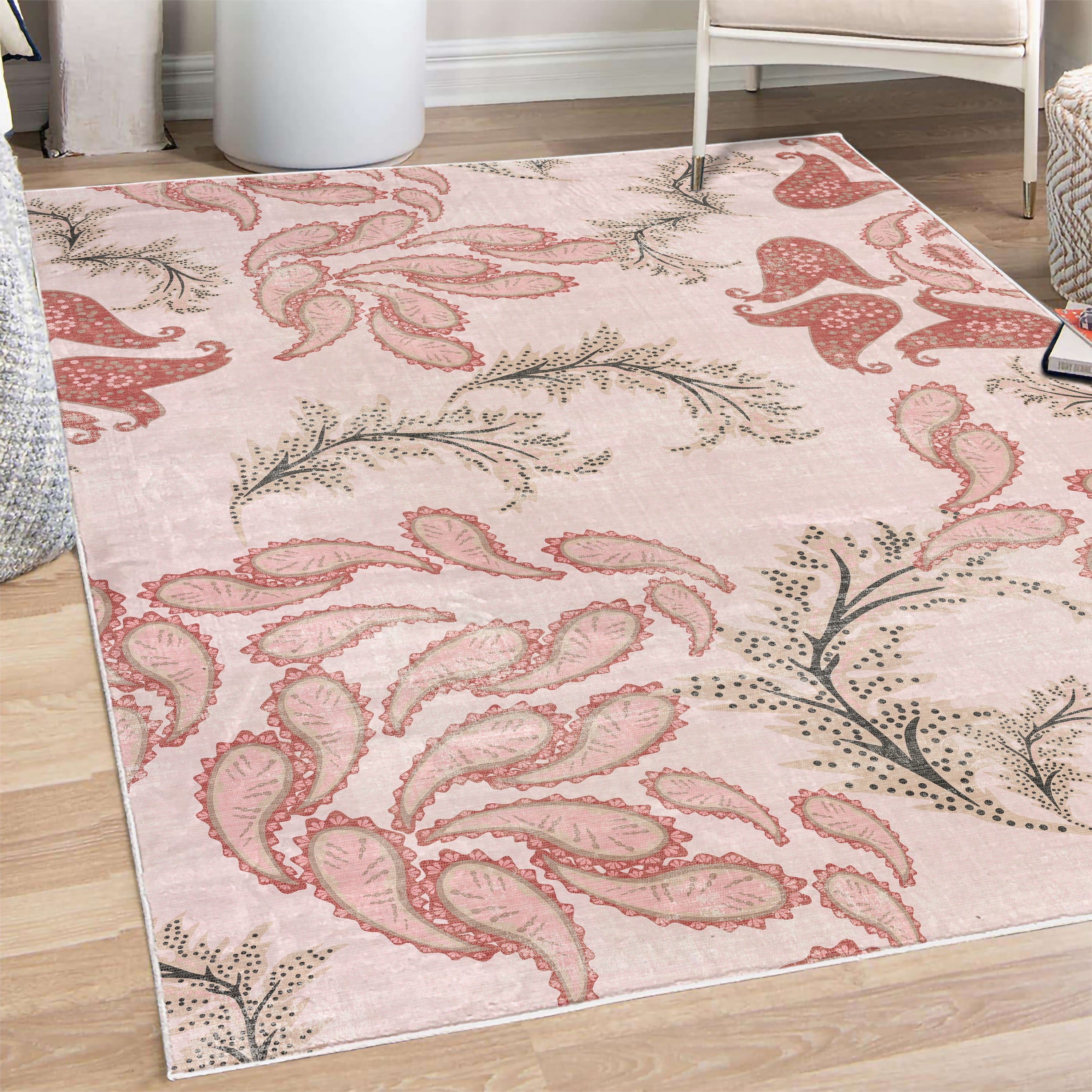 Paisley Decorative Rug, Traditional Floral Like Pattern Curvy Design ...