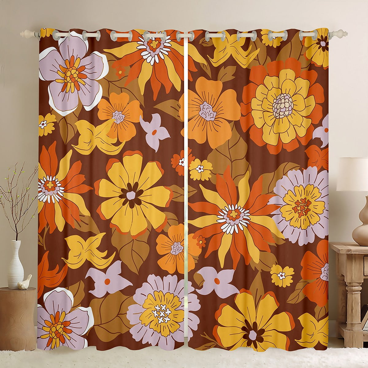 Click here for Yst Groovy Flowers Curtains For Girls  90s Retro F... prices